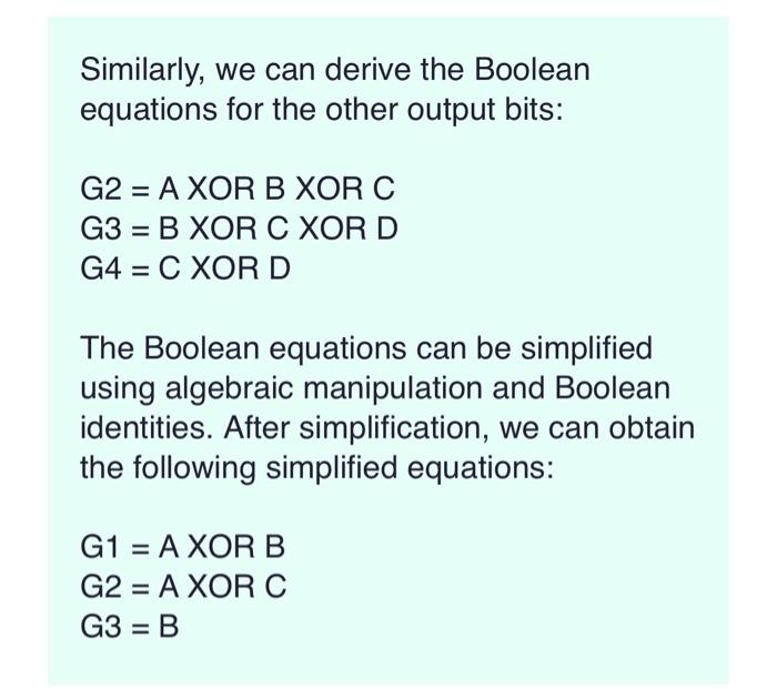 Solved Similarly, we can derive the Boolean equations for | Chegg.com
