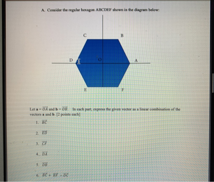 Solved A. Consider the regular hexagon ABCDEF shown in the | Chegg.com