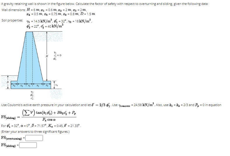 Solved A gravity retaining wall is shown in the figure | Chegg.com