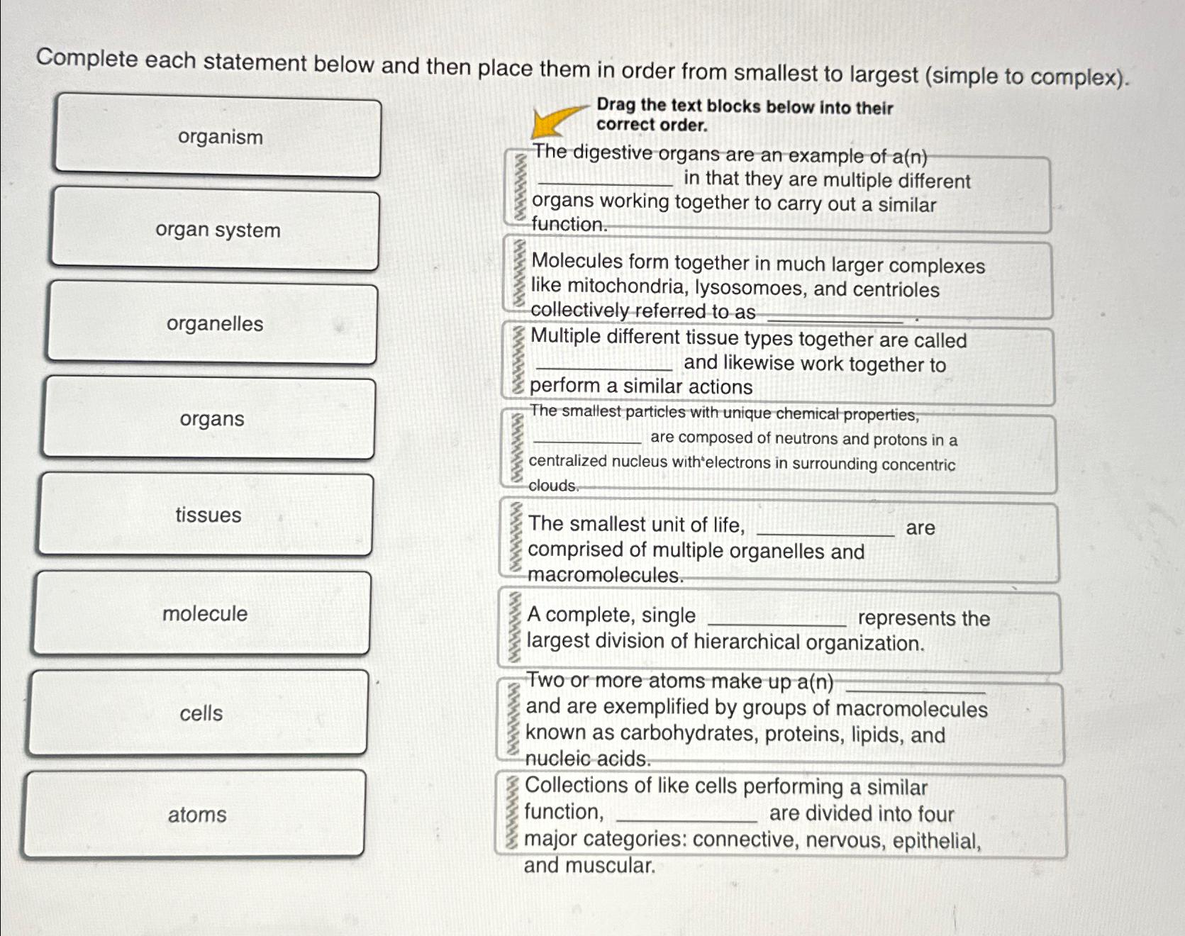 Solved Complete each statement below and then place them in | Chegg.com
