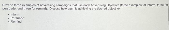 Solved Provide three examples of advertising campaigns that | Chegg.com