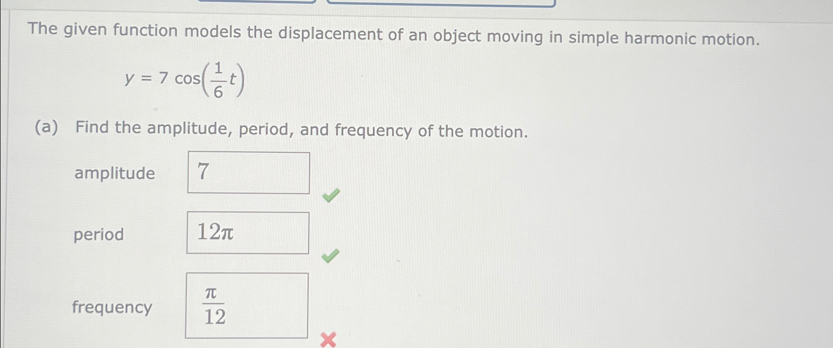 Solved The given function models the displacement of an | Chegg.com