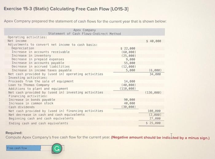 Solved Exercise 15-3 (Static) Calculating Free Cash Flow | Chegg.com