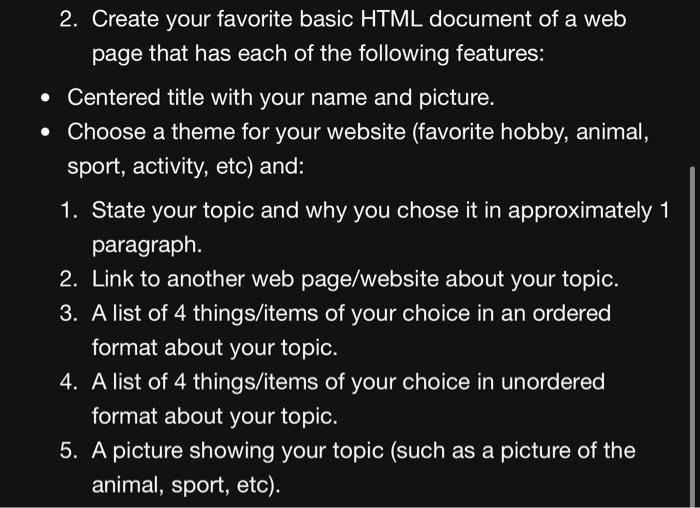 Solved 2 Create Your Favorite Basic Html Document Of A Web