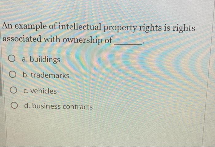 Solved An example of intellectual property rights is rights | Chegg.com