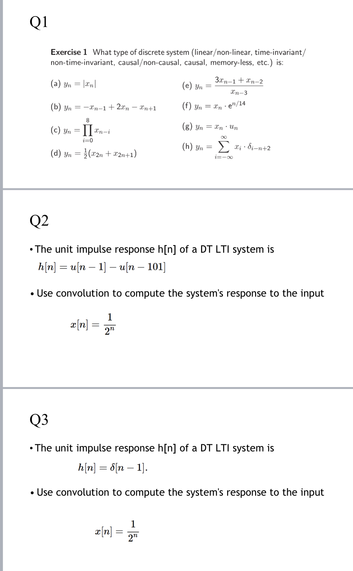 Q1Exercise 1 ﻿What type of discrete system | Chegg.com