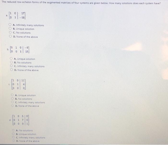 Solved The reduced row-echelon forms of the augmented | Chegg.com