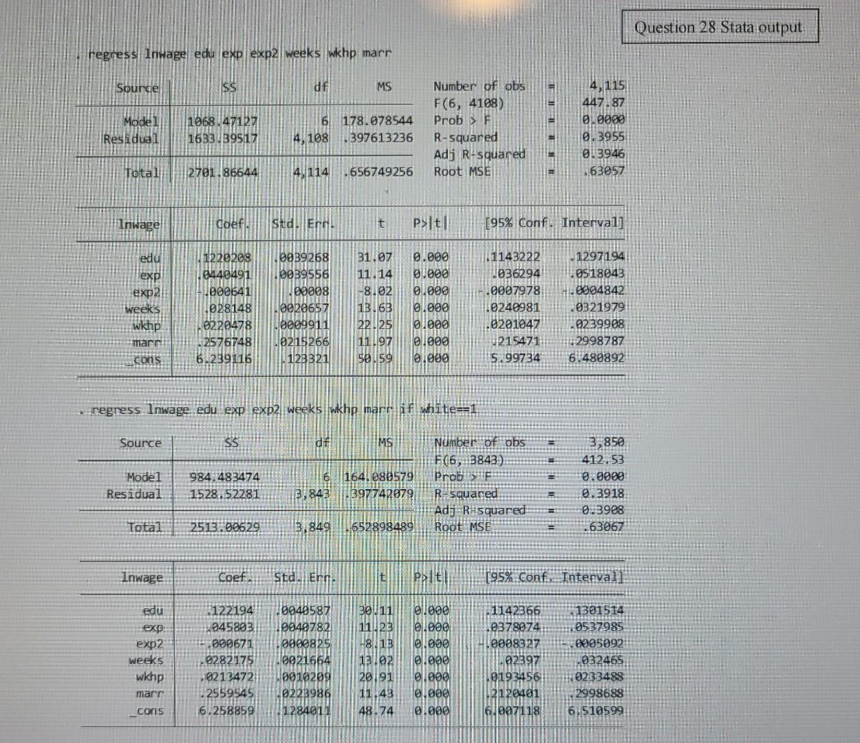 Solved Econometrics Question Please only answer this | Chegg.com