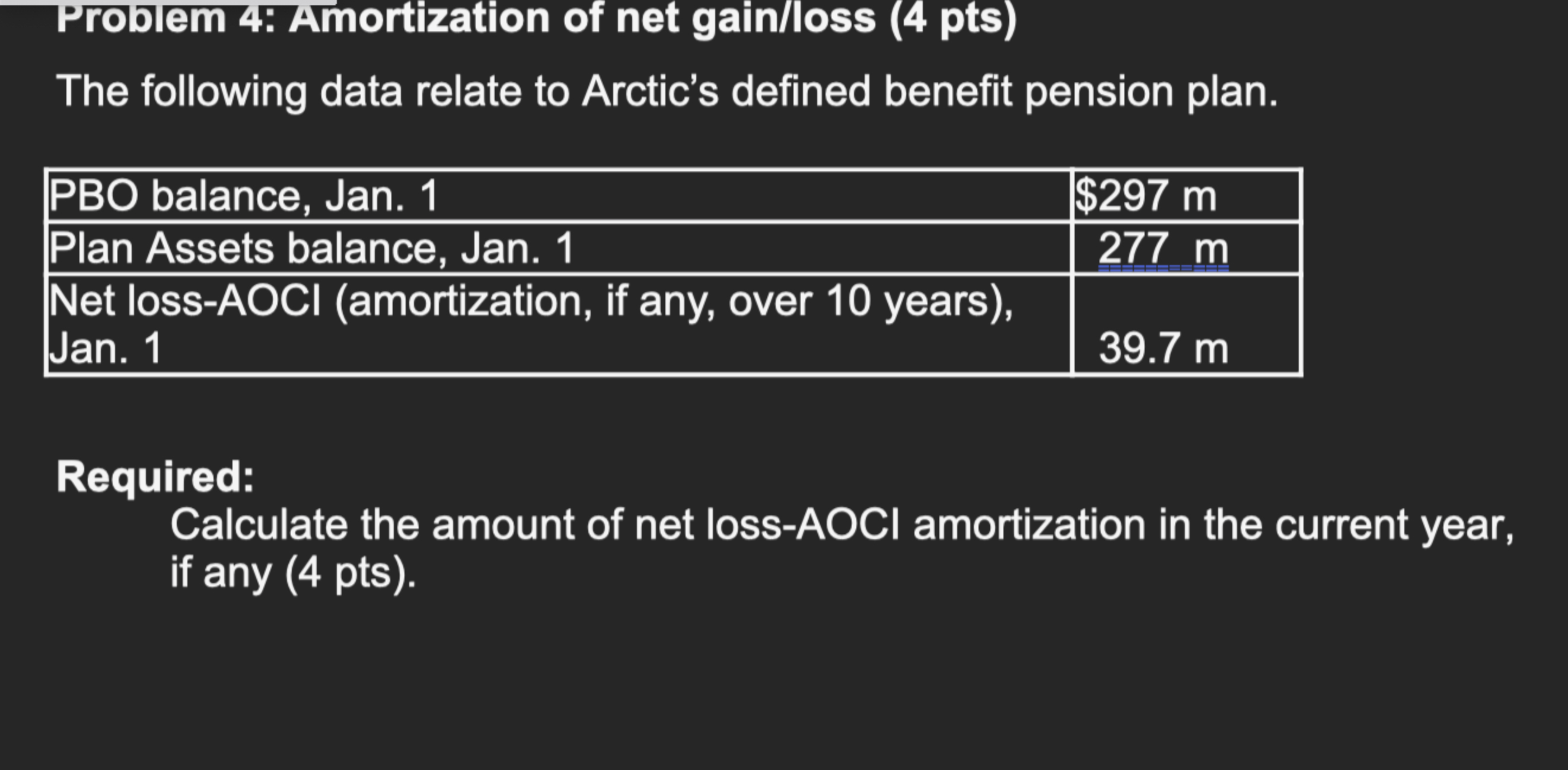 Solved Prodem 4: Amortization of net gain/loss (4 ﻿pts)The | Chegg.com