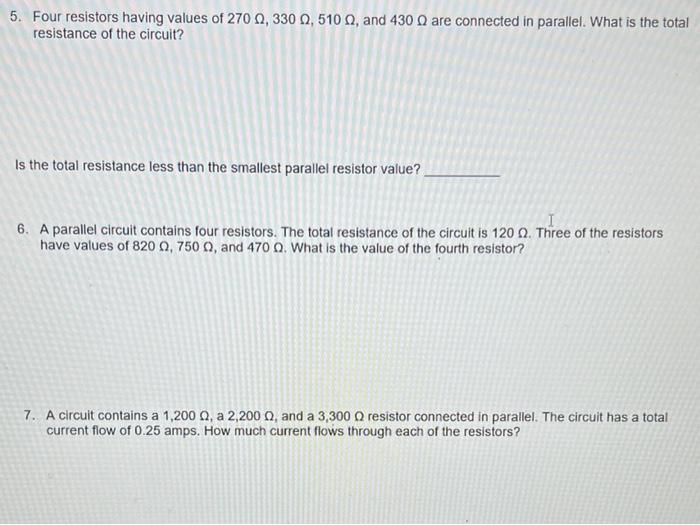 Solved 5. Four resistors having values of 2700, 3300, 5100, | Chegg.com