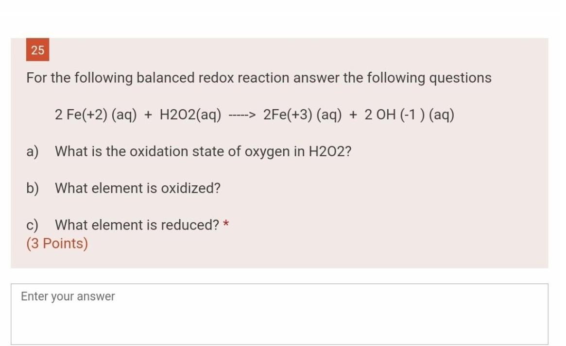 Solved 25 For the following balanced redox reaction answer | Chegg.com