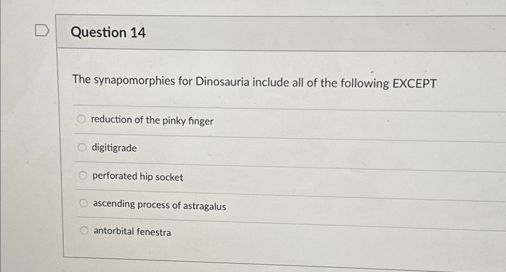 Solved The synapomorphies for Dinosauria include all of the | Chegg.com