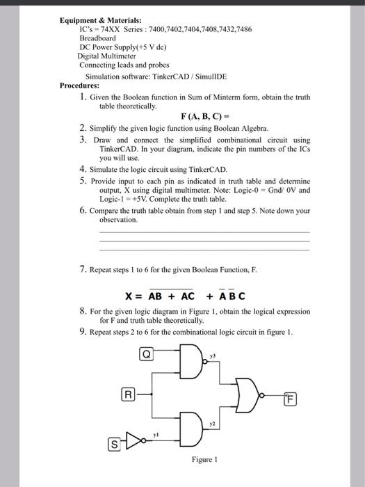 Equipment & Materials: IC's = 74XX Series : | Chegg.com