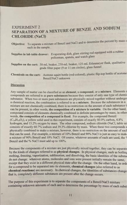 Solved PRE-LAB ASSIGNMENT FOR EXPERIMENT 2 SEPARATION OF A | Chegg.com