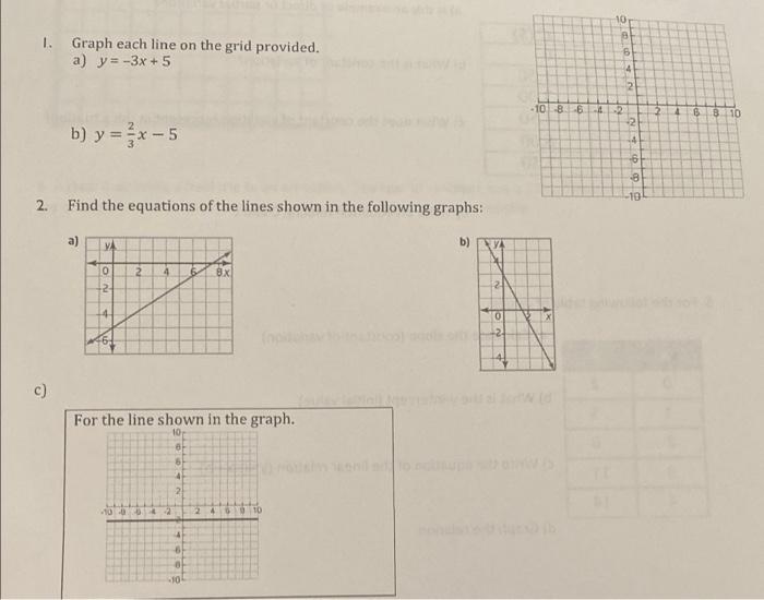 Solved 1. Graph each line on the grid provided. a) y=-3x+ 5 | Chegg.com