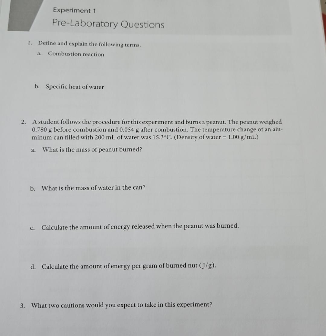 Solved Experiment 1Pre-Laboratory QuestionsDefine and | Chegg.com