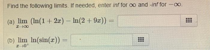 Solved Find the following limits. If needed, enter inf for ∞ | Chegg.com
