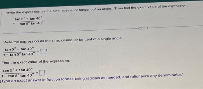 Solved Write the expression as the sine, cosine, or tangent | Chegg.com