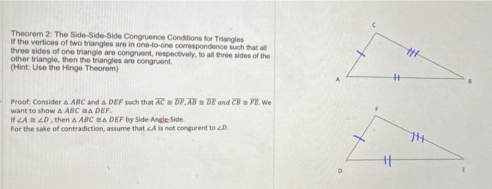 Solved Theorem 2: The Side-Side-Side Congruence Conditions | Chegg.com