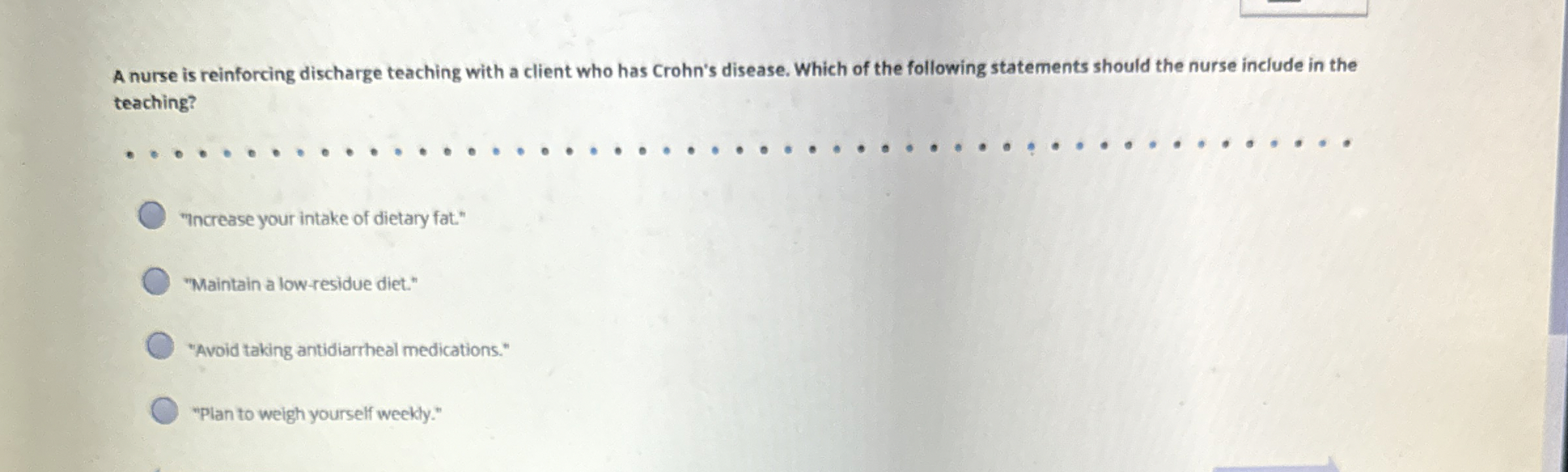 Solved A nurse is reinforcing discharge teaching with a | Chegg.com