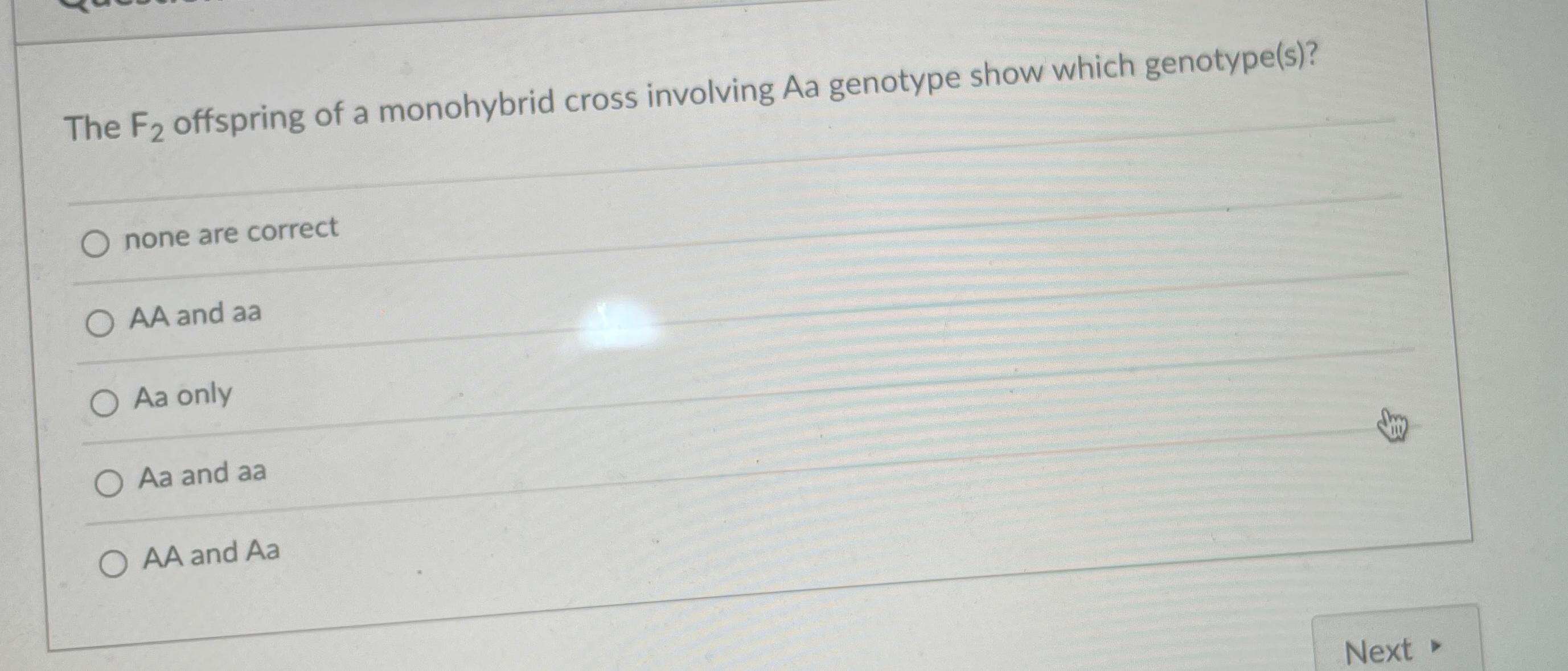 Solved The F2 ﻿offspring of a monohybrid cross involving Aa | Chegg.com