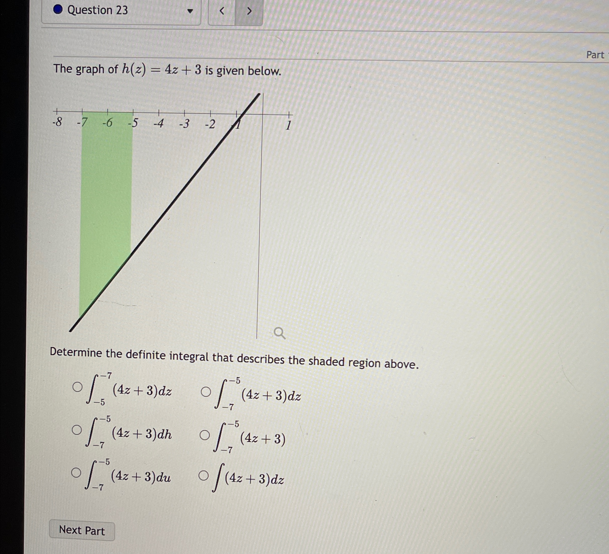 Solved Question 23PartThe graph of h(z)=4z+3 ﻿is given | Chegg.com