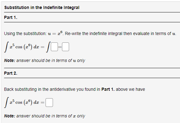 Solved Substitution in the Indefinite IntegralPart 1.Using | Chegg.com