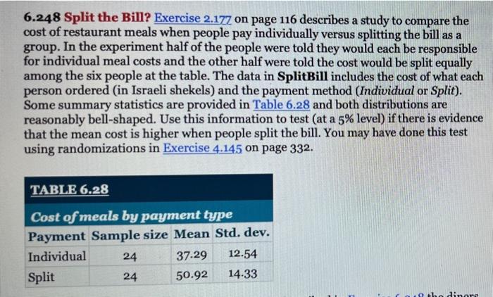 Solved 6.248 Split the Bill? Exercise 2.177 on page 116 | Chegg.com