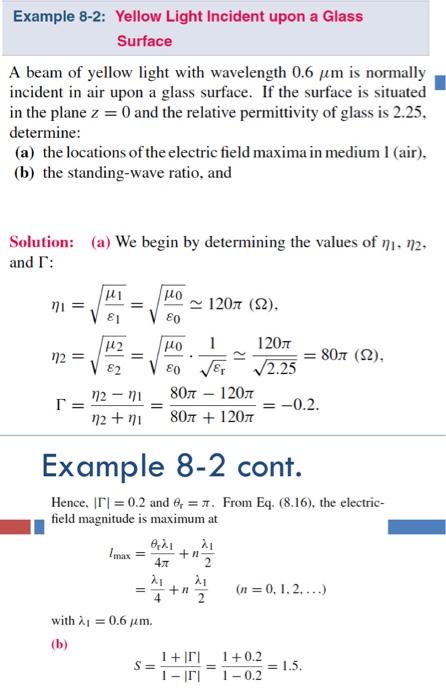 Solved Example 8-2: Yellow Light Incident upon a Glass | Chegg.com