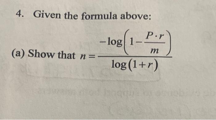 Solved 4. Given the formula above: (a) Show that | Chegg.com
