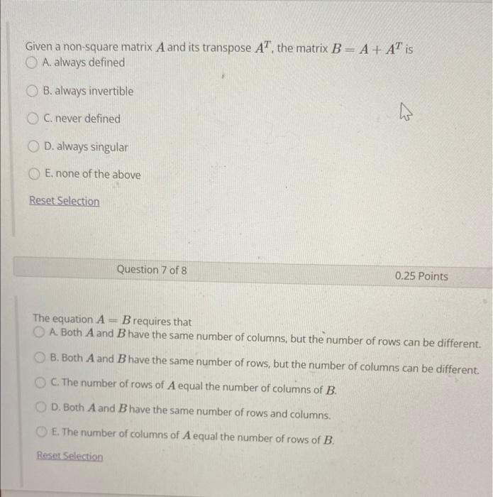 Solved Given a non-square matrix A and its transpose AT, the | Chegg.com Solved Given a non-square matrix A and its transpose AT, the | Chegg.com
