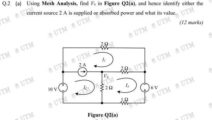 Solved Q.2 (a) Using Mesh Analysis, find Vx in Figure Q2(a), | Chegg.com