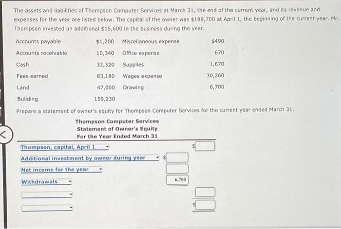 Solved The assets and liabilities of Thompson Computer | Chegg.com