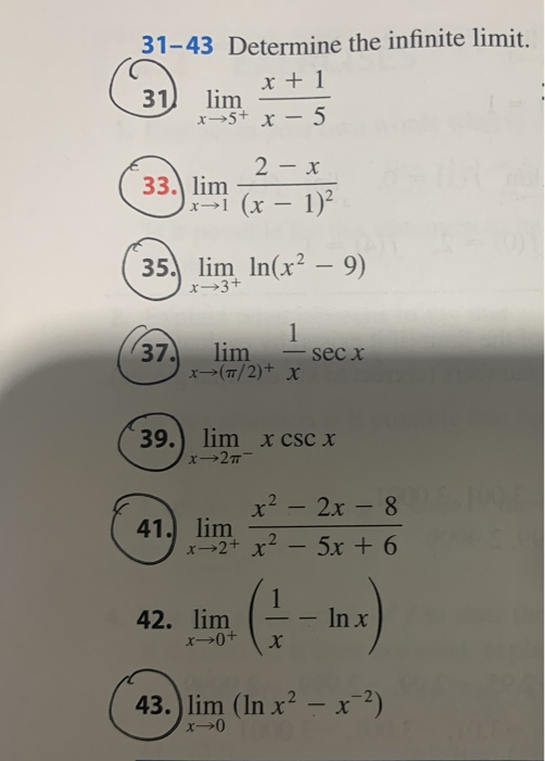 Solved 31-43 Determine the infinite limit. x + 1 31 lim x>5+ | Chegg.com