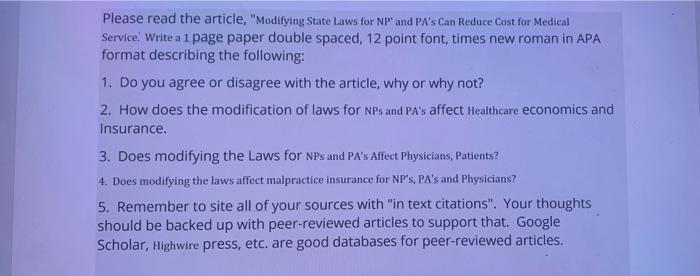 Please read the article, "Modifying State Laws for | Chegg.com