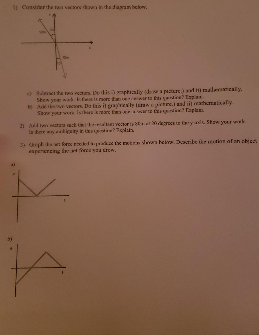 Solved 1) Consider the two vectors shown in the diagram | Chegg.com