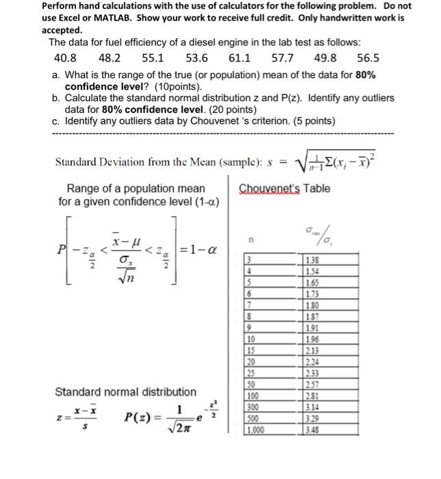 Solved Perform hand calculations with the use of calculators | Chegg.com