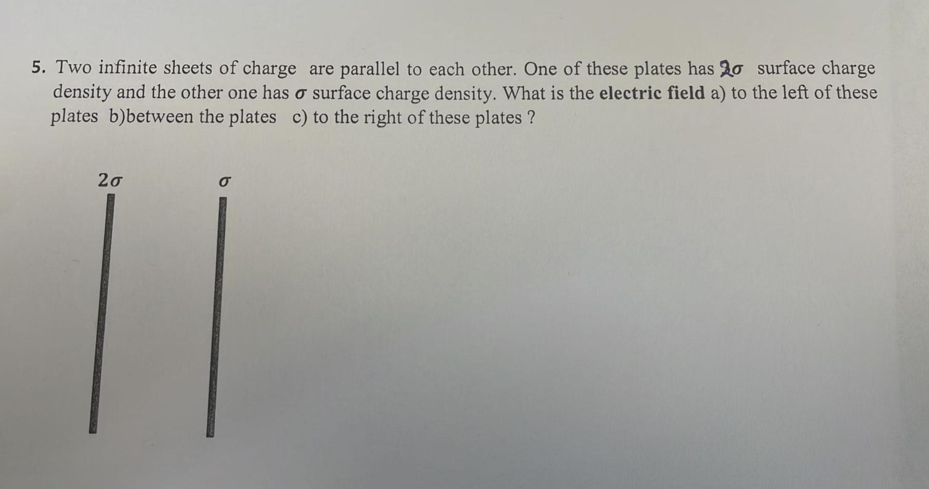 Solved 5. Two infinite sheets of charge are parallel to each | Chegg.com