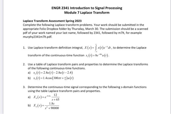 Solved Laplace Transform Assessment Spring 2023 Complete the | Chegg.com