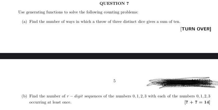 Solved Question 7 Use Generating Functions To Solve The