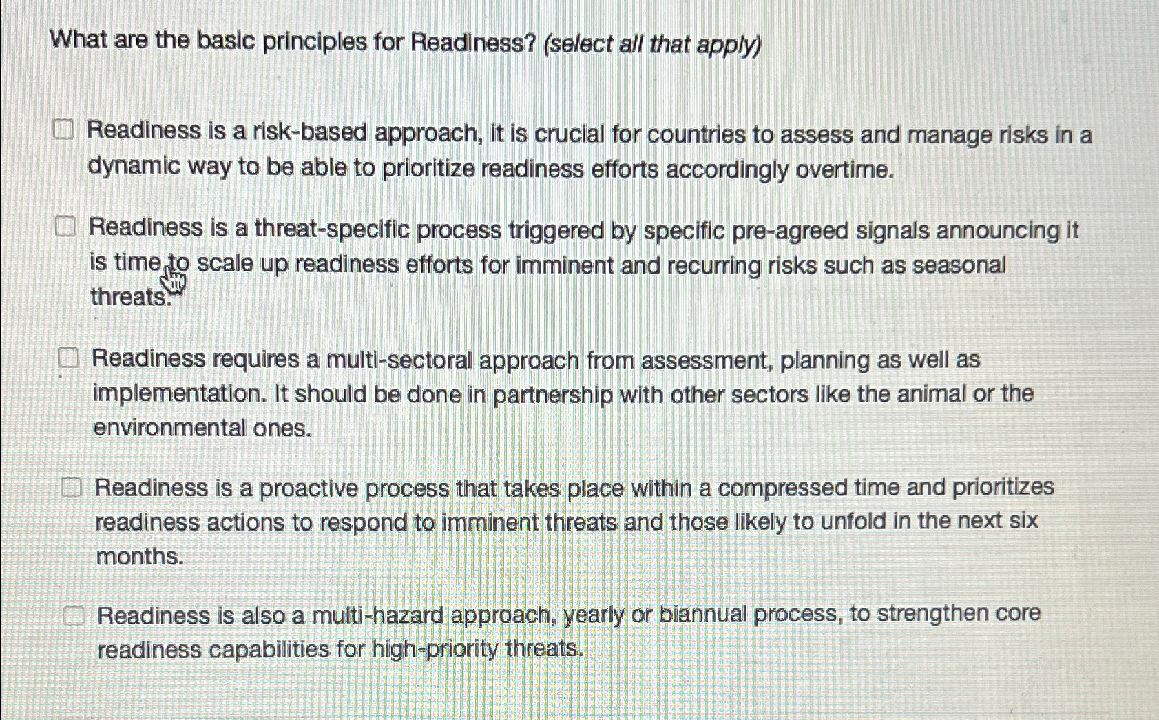 Solved What are the basic principles for Readiness? (select | Chegg.com