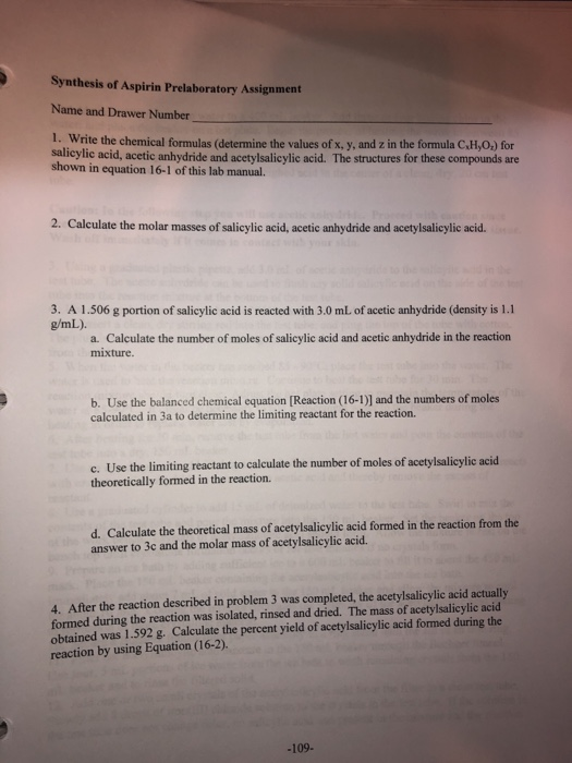 Solved EXPERIMENT 16: SYNTHESIS OF ASPIRIN Introduction In | Chegg.com