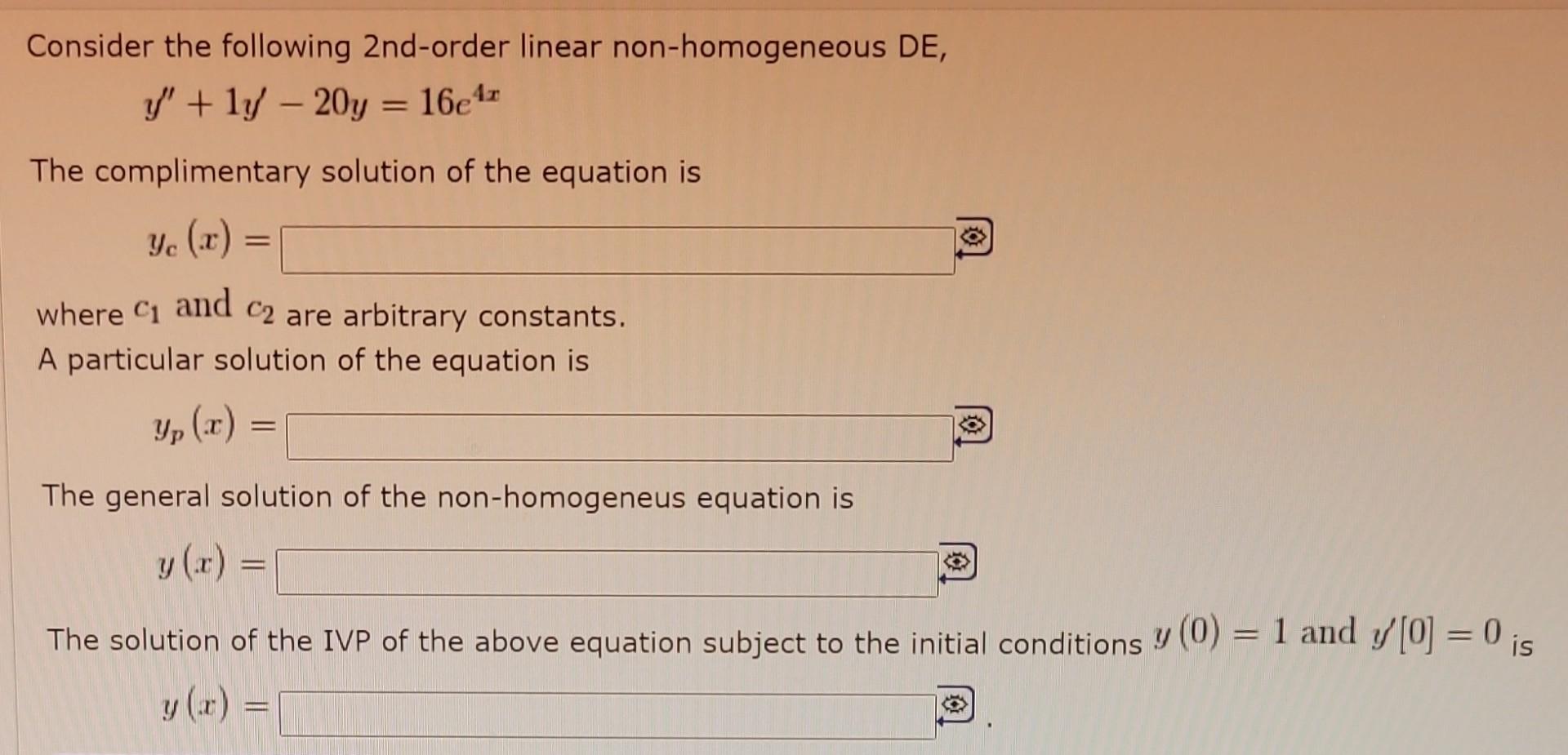 Solved Consider the following 2 nd-order linear | Chegg.com