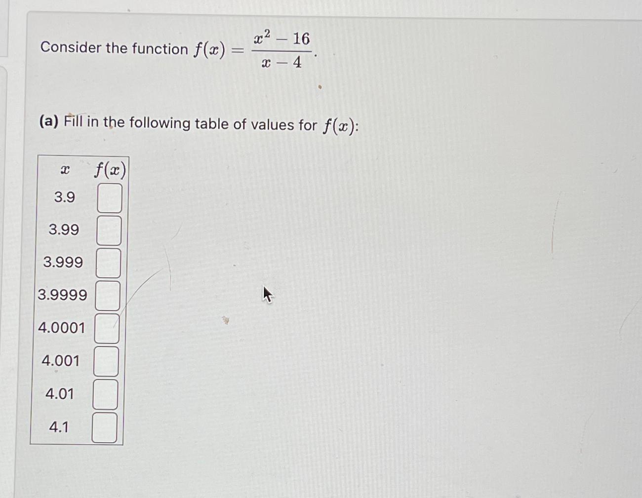 Solved Consider the function f(x)=x2-16x-4(a) ﻿Fill in the | Chegg.com