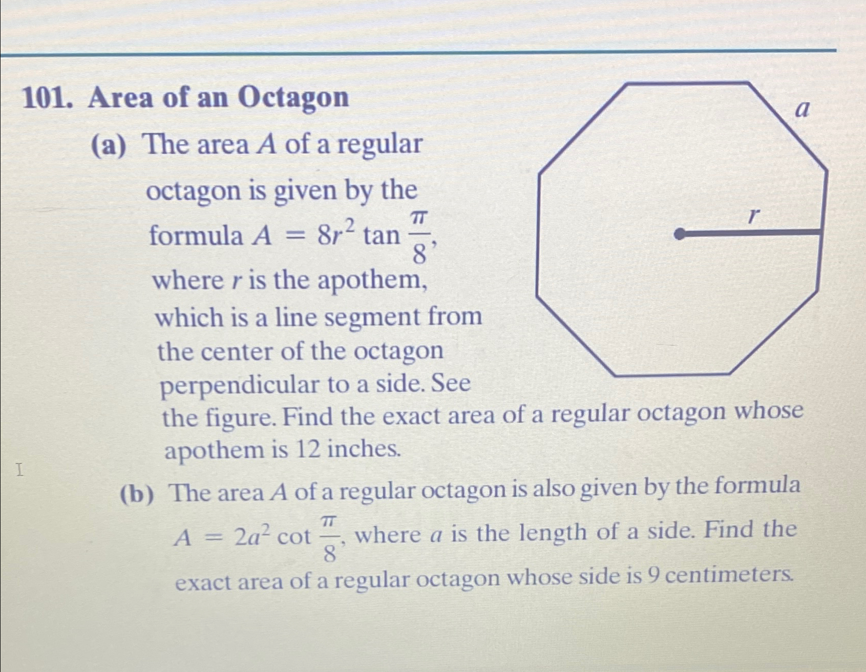 Solved Area of an Octagon(a) ﻿The area A ﻿of a regular | Chegg.com