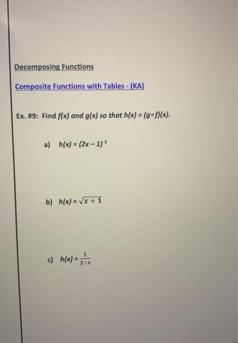 Solved Decomposing Functions Composite Functions With Tables