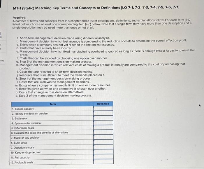Solved M7-1 (Static) Matching Key Terms and Concepts to | Chegg.com
