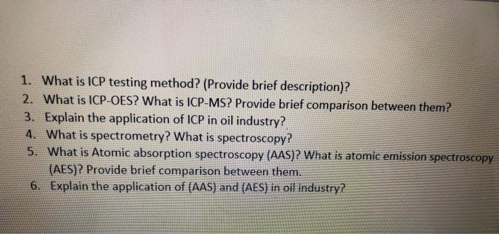 Solved 1. What is ICP testing method? (Provide brief | Chegg.com