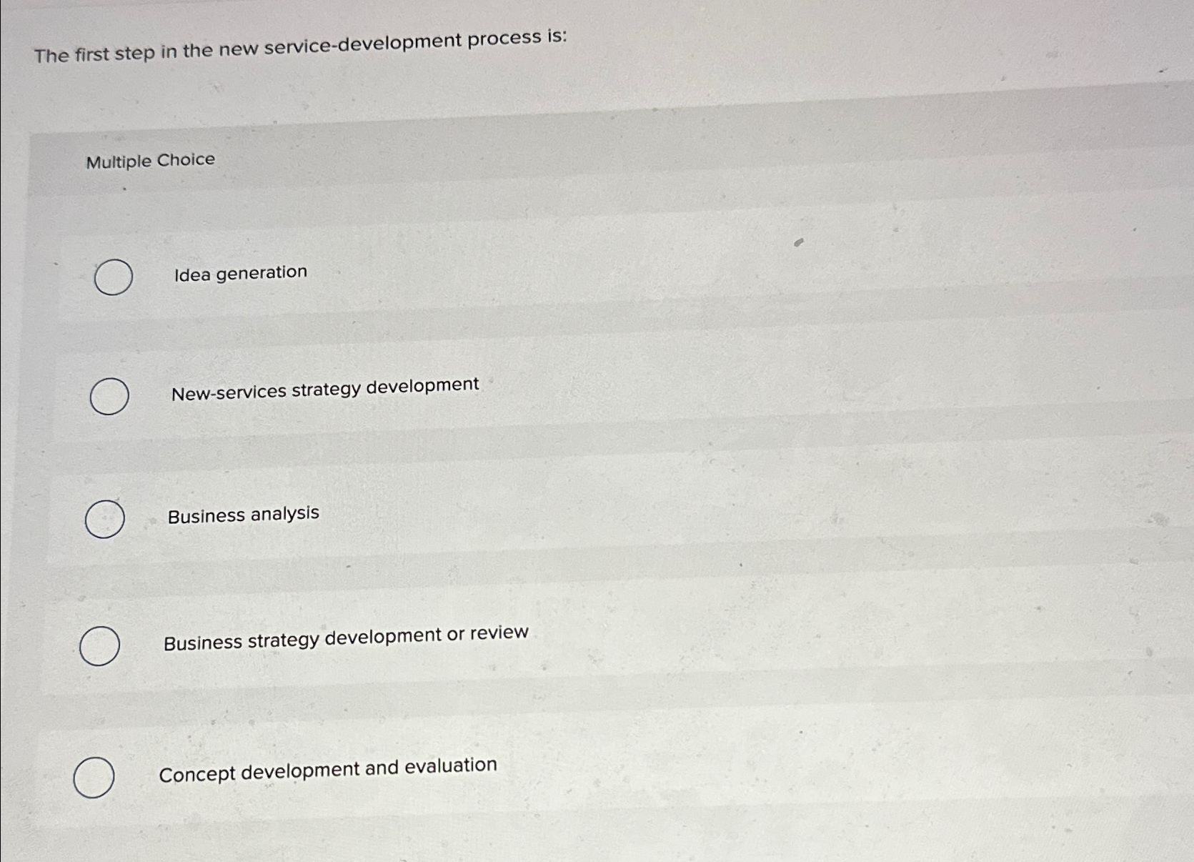 Solved The first step in the new service-development process | Chegg.com