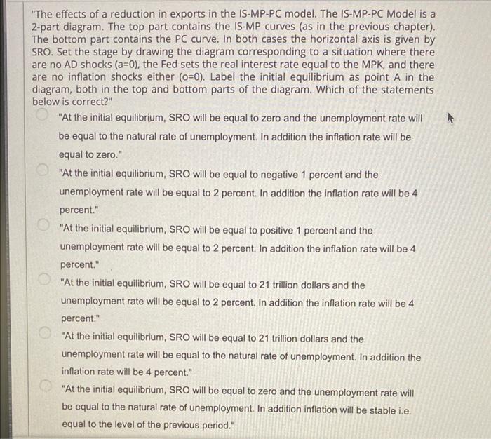 Solved "The effects of a reduction in exports in the | Chegg.com